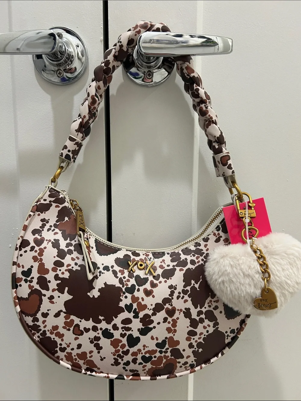 Betsey Johnson | Bags | Betsey Johnson Nwt Brown Cow Print Crescent ...